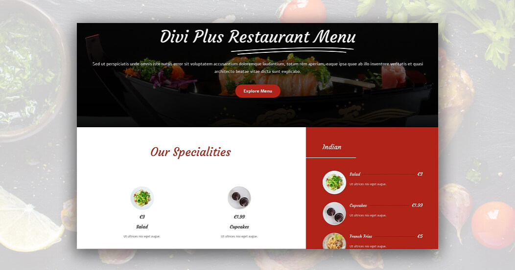 Divi Plus Restaurant Menu - Divi Plus